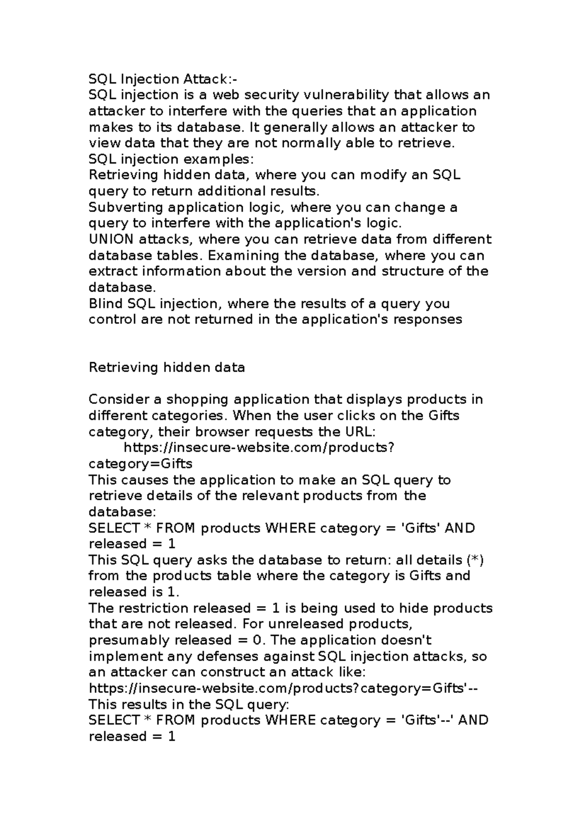 SQL Injection Attack - SQL Injection Attack:- SQL injection is a web ...