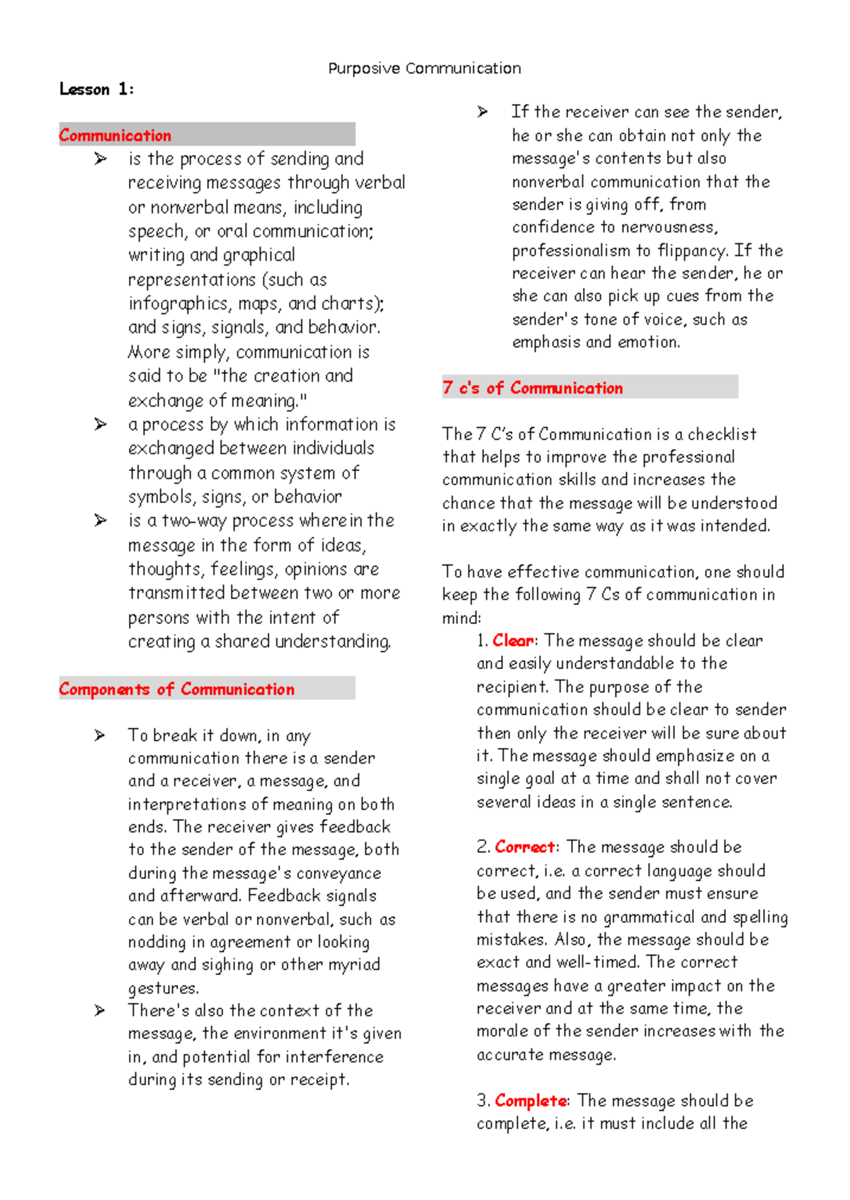Pur Com (Lesson 1) - Lesson 1: Communication is the process of sending and receiving messages ...