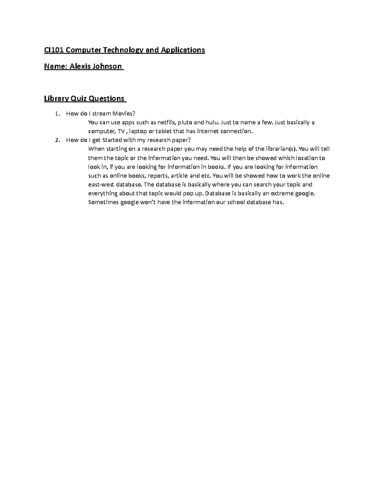 Assignment 1 - n/a - CI101 Computer Technology and Applications Name ...