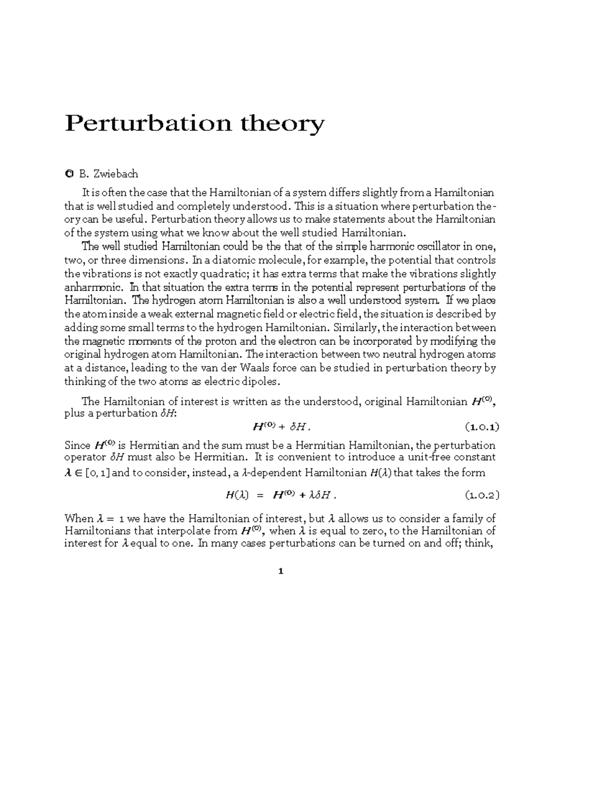 Perturbation theory - Zwiebach It is often the case that the ...