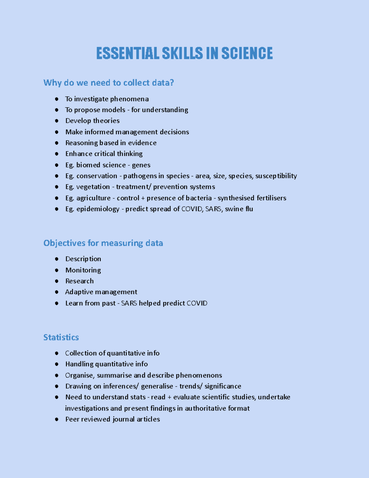 Essential Skills - ESSENTIAL SKILLS IN SCIENCE Why do we need to ...