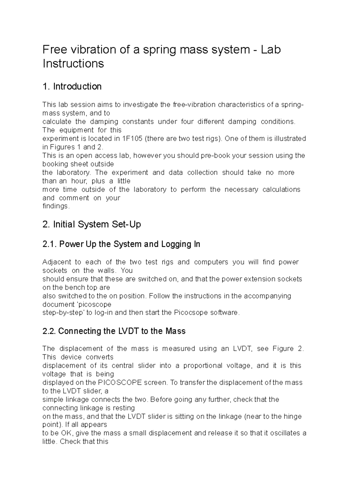 Ddf - Free vibration of a spring mass system - Lab Instructions 1 ...