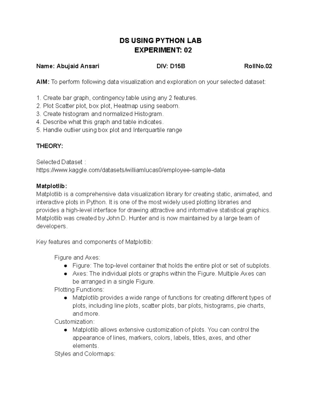 AIDS EXP2 2 - AIDS lab - DS USING PYTHON LAB EXPERIMENT: 02 Name ...