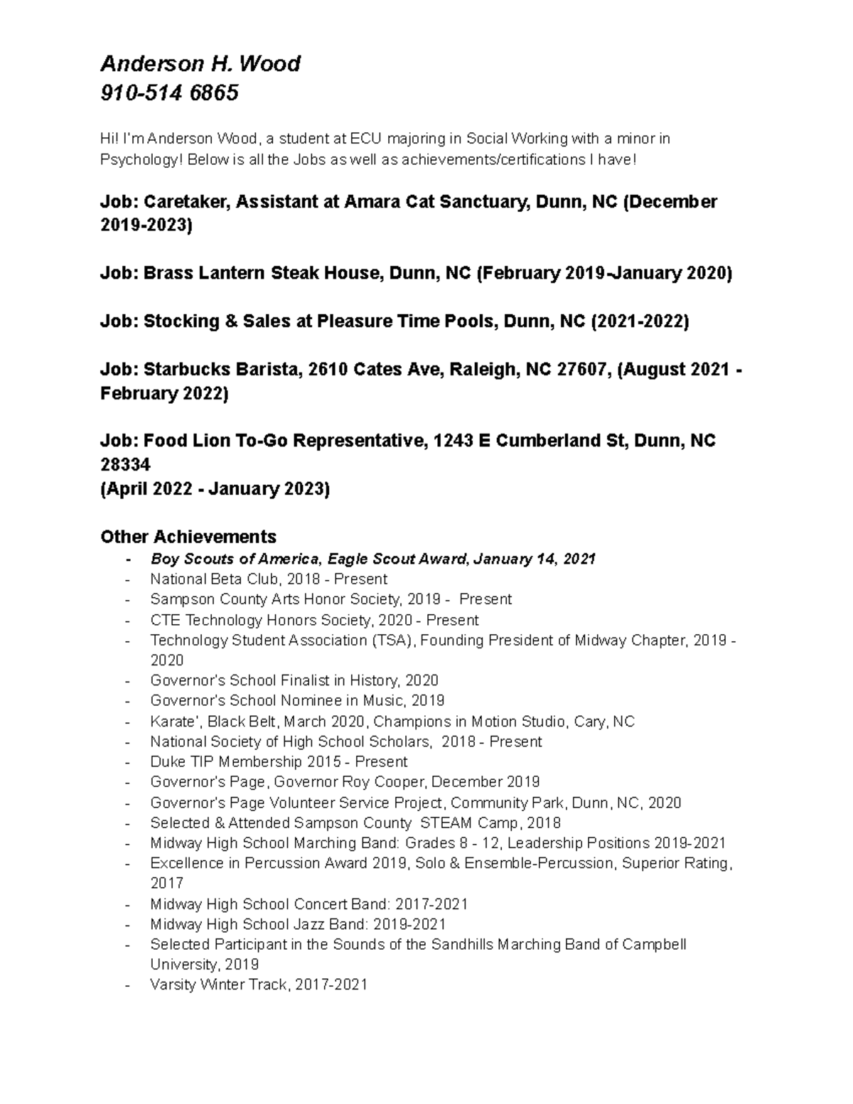 Anderson Resume - Anderson H. Wood 910-514 6865 Hi! I’m Anderson Wood ...