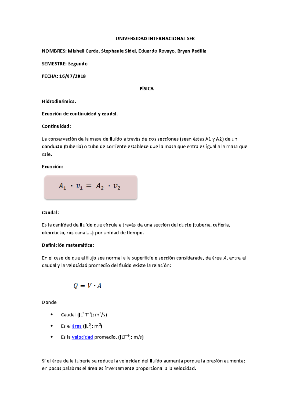Trabajo grupal de fisica - UNIVERSIDAD INTERNACIONAL SEK NOMBRES ...