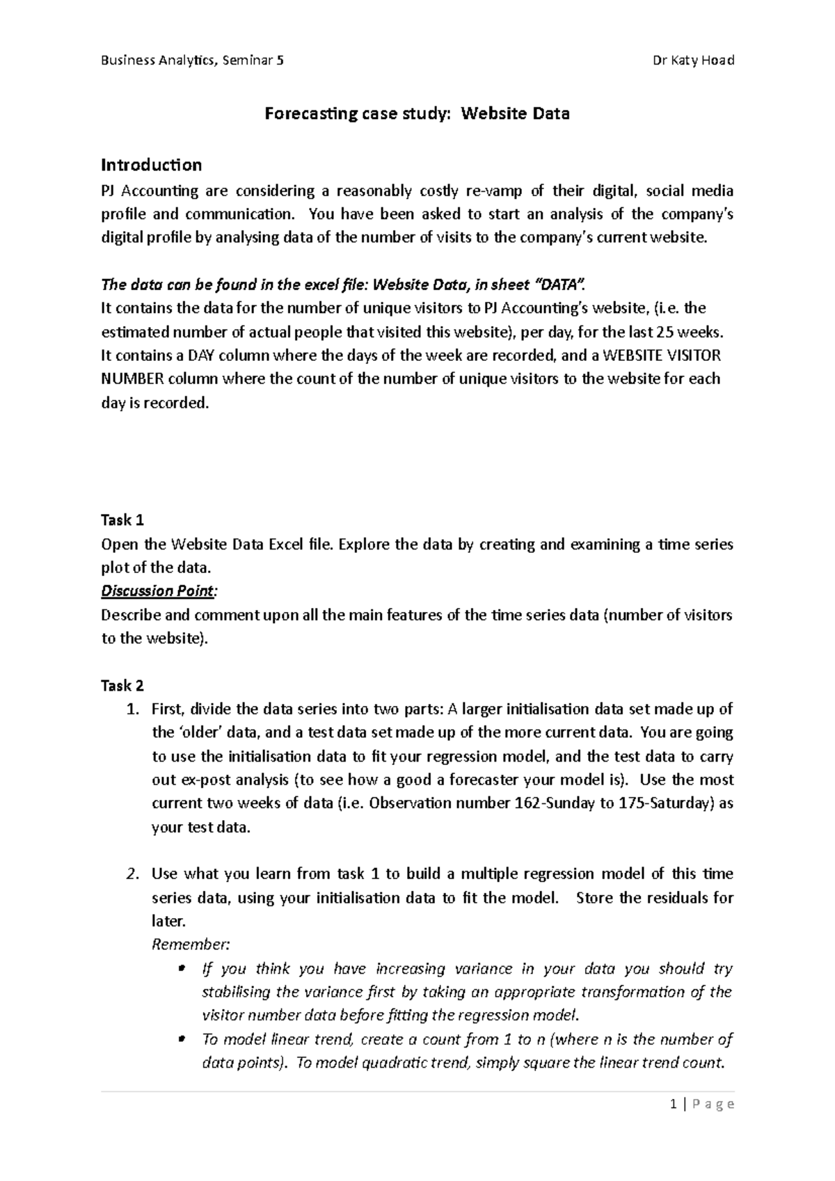 Seminar 5 Forecasting Time Series 2021 Business Analytics Seminar 5