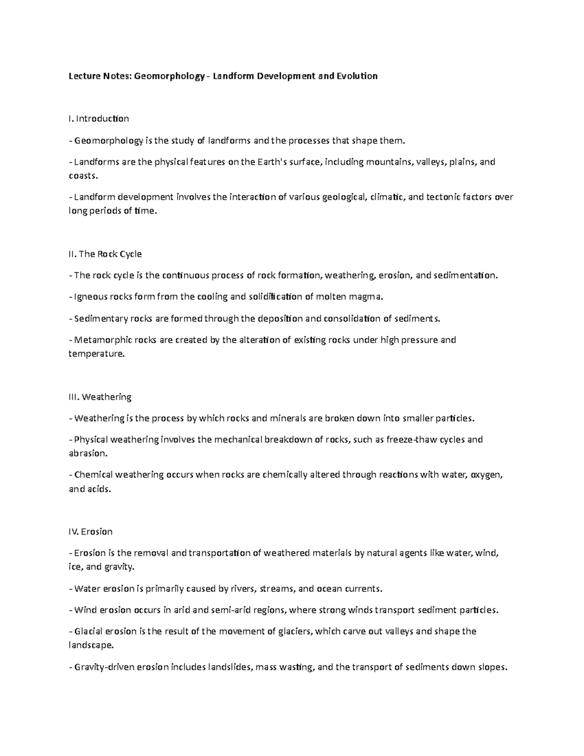 Lecture Notes: Geomorphology - Landform Development and Evolution ...