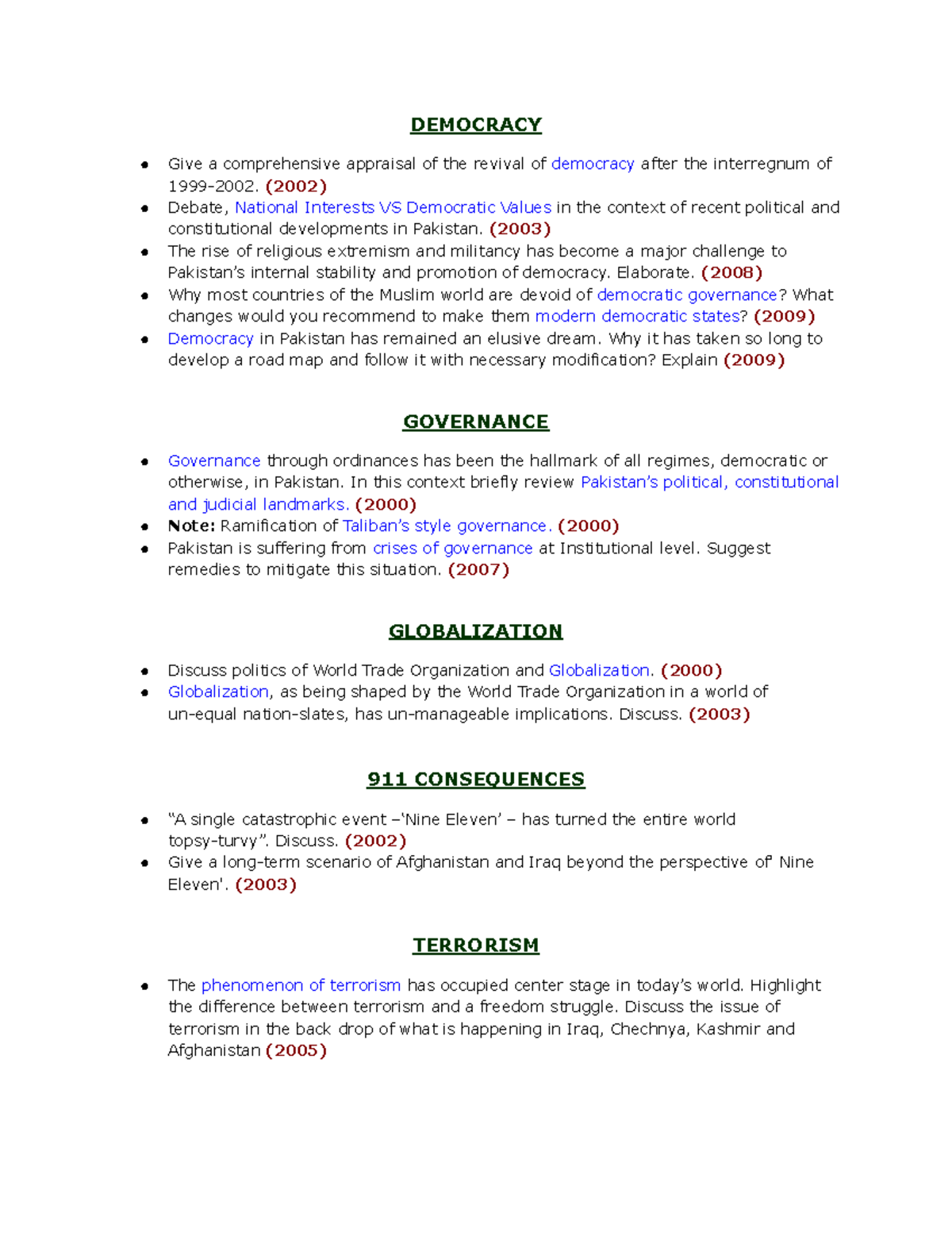 Study plan - ... - DEMOCRACY Give a comprehensive appraisal of the ...