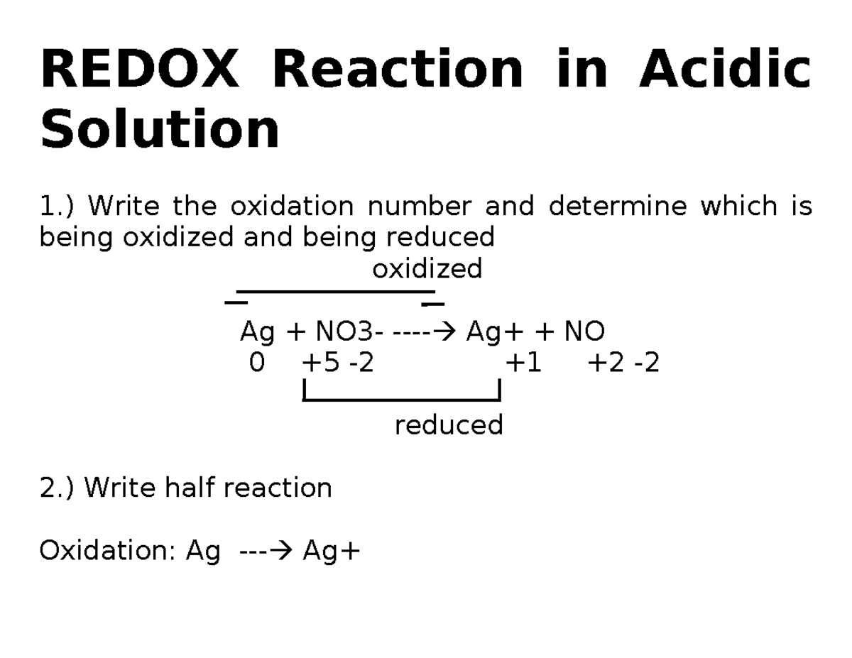 Redox Reaction in Acidic and Basic Solution - REDOX Reaction in Acidic ...
