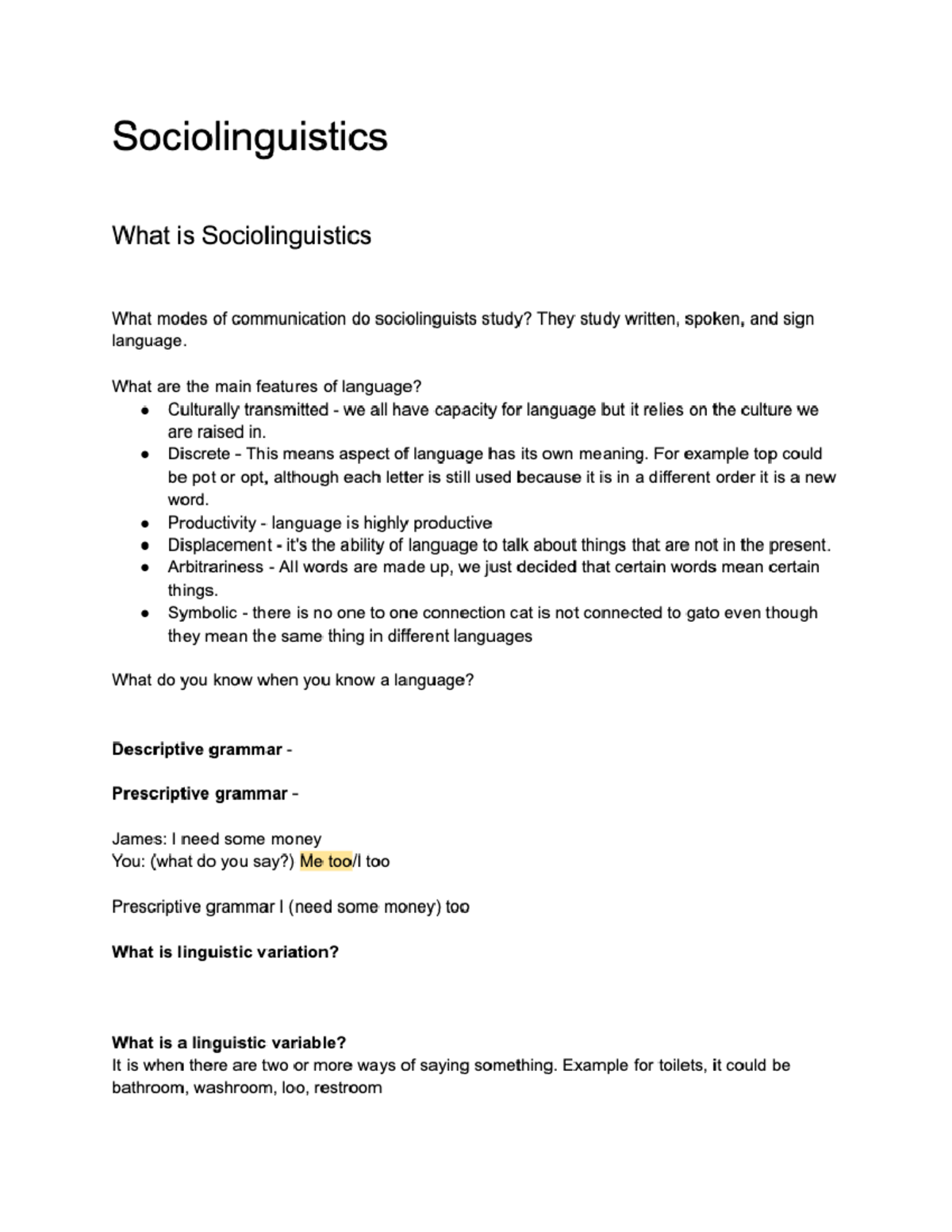Sociolinguistics Notes - Google Docs - ENG 524 - Studocu