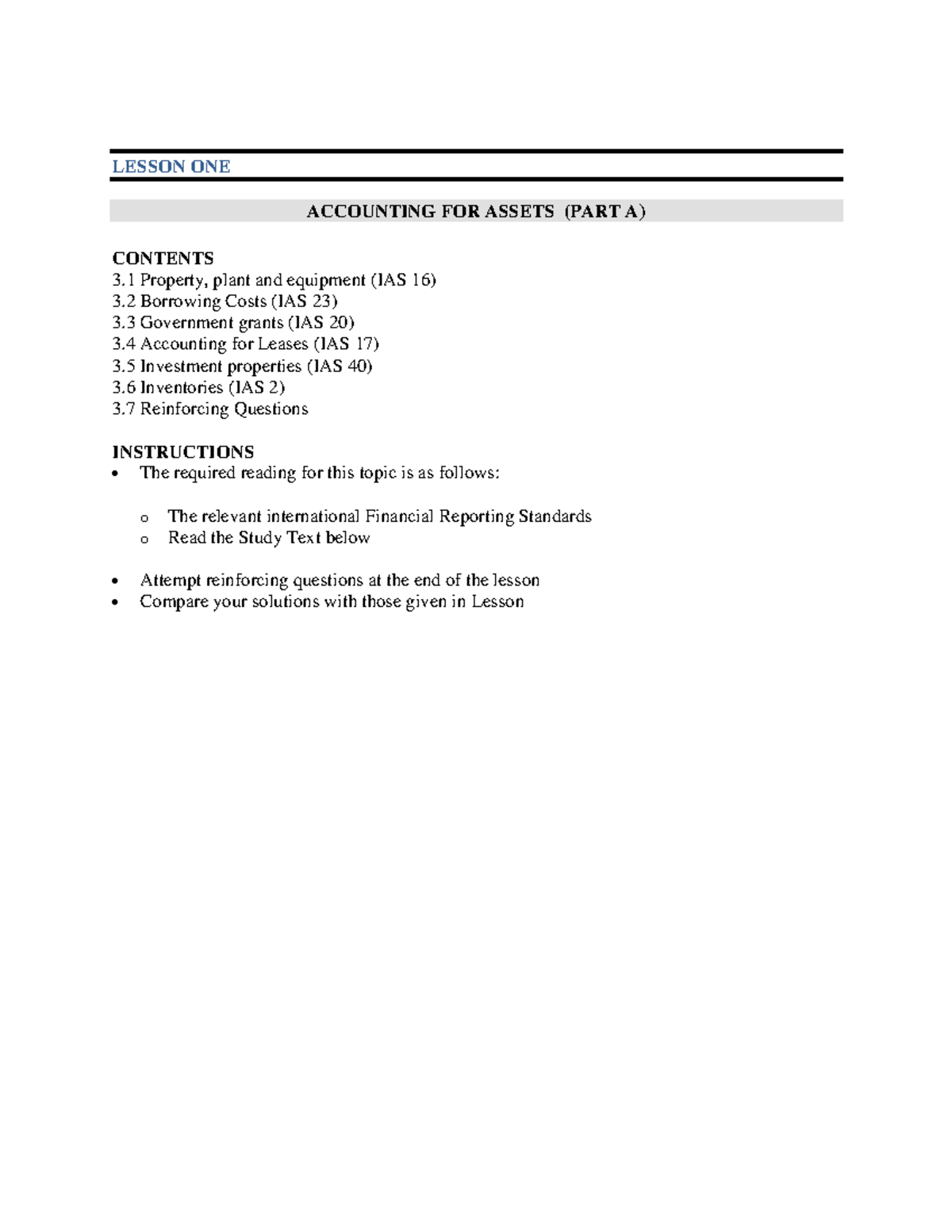 Accounting FOR Assets 1 - LESSON ONE ACCOUNTING FOR ASSETS (PART A ...