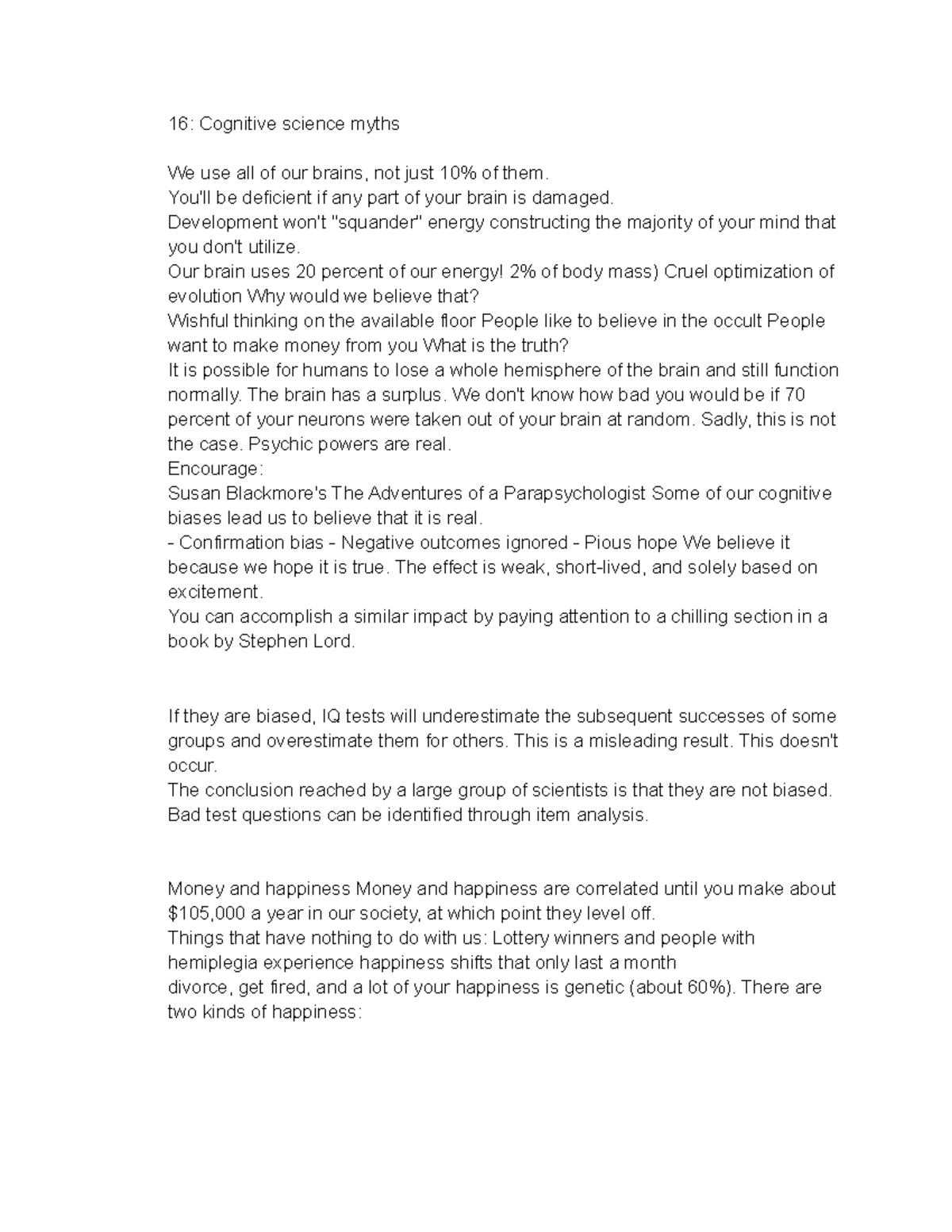 Lecture 16 Cgsc Notes 16 Cognitive Science Myths We Use All Of Our Brains Not Just 10 Of