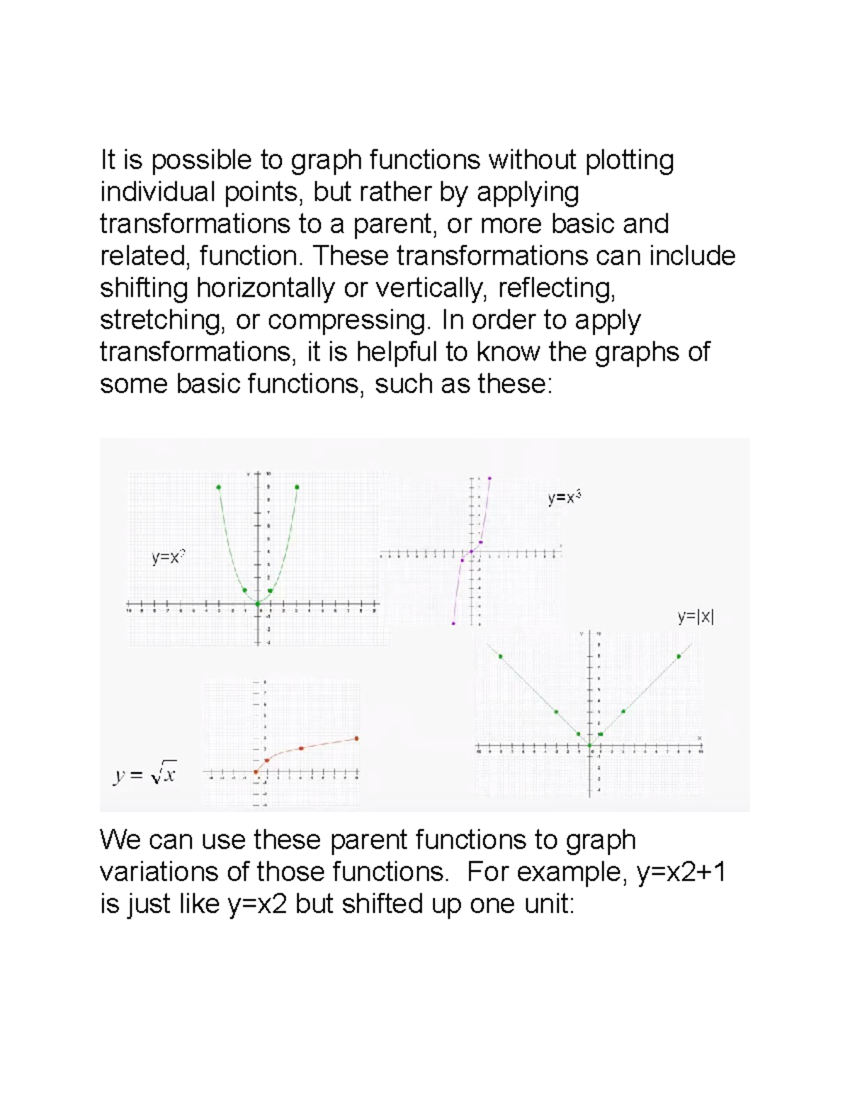 Transformations - College Algebra II - It is possible to graph functions without plotting ...