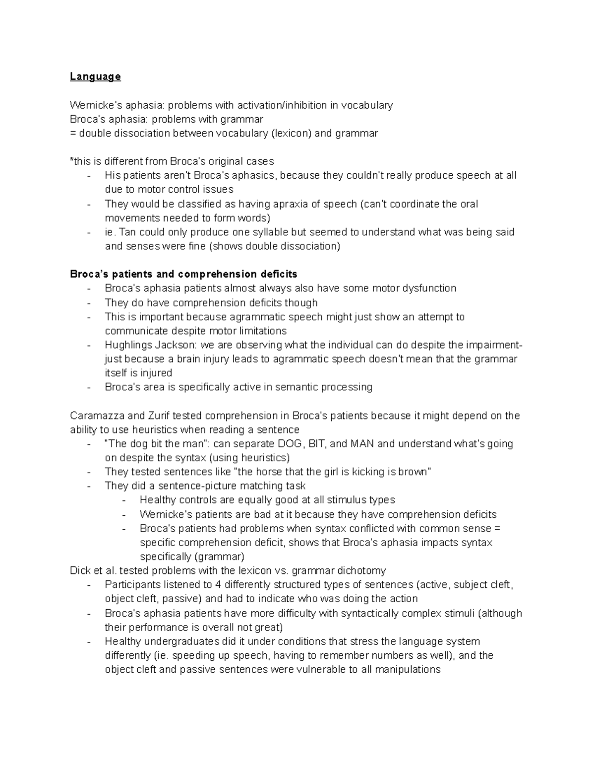 Cog Neuroscience Final - Language Wernicke’s aphasia: problems with ...