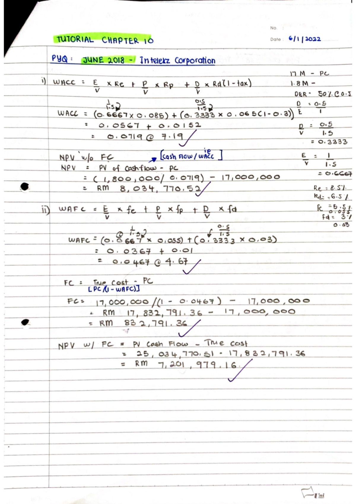 FIN430 Tutorial Chapter 10 (June18 & Dec18) - Introduction to Corporate ...