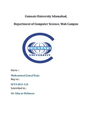 Assign 2 - Answer - COMSATS University Islamabad, Wah Campus Assignment No 2 CLO 2 BSE 6 A, B ...