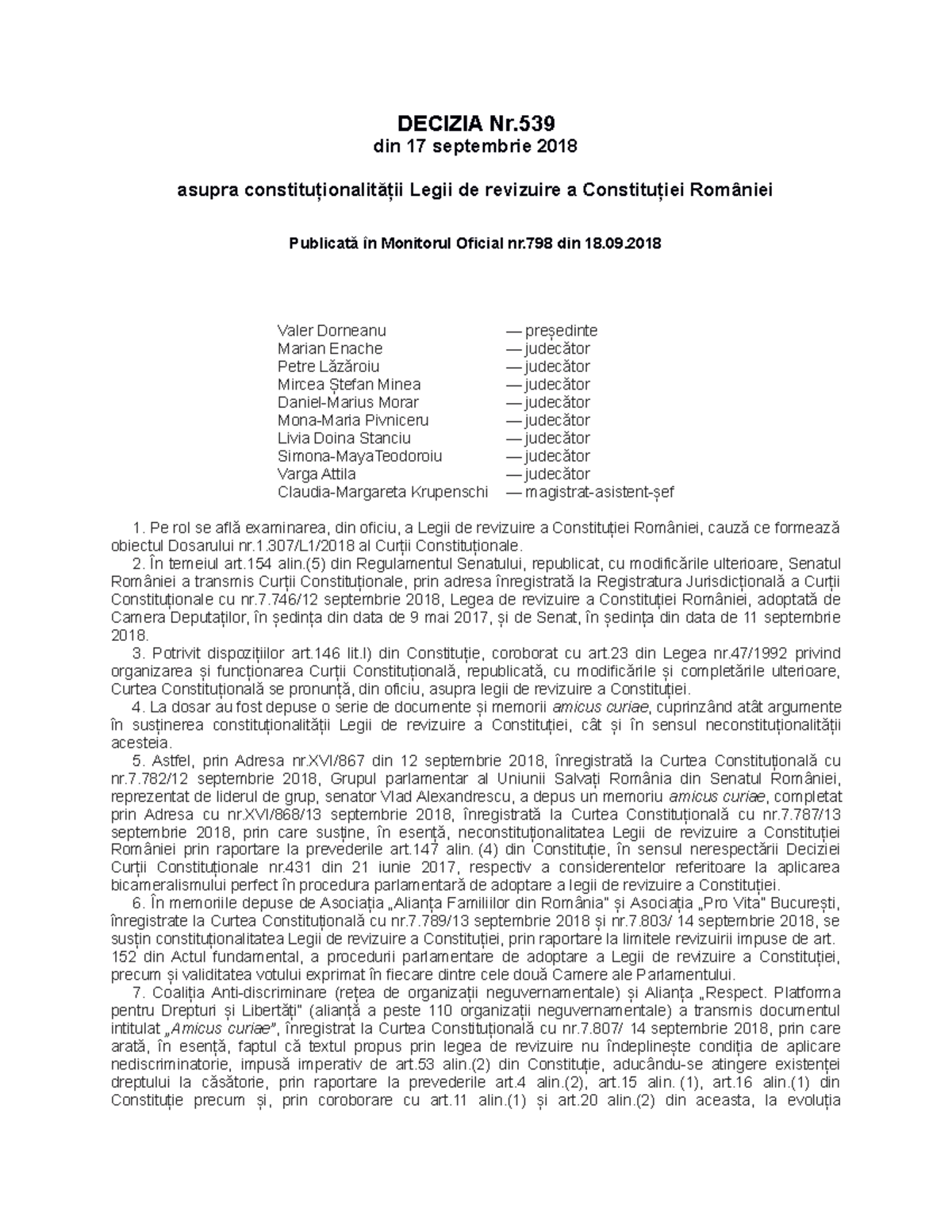Decizie 539 2018 - Drept Constitutional - DECIZIA Nr. din 17 septembrie ...