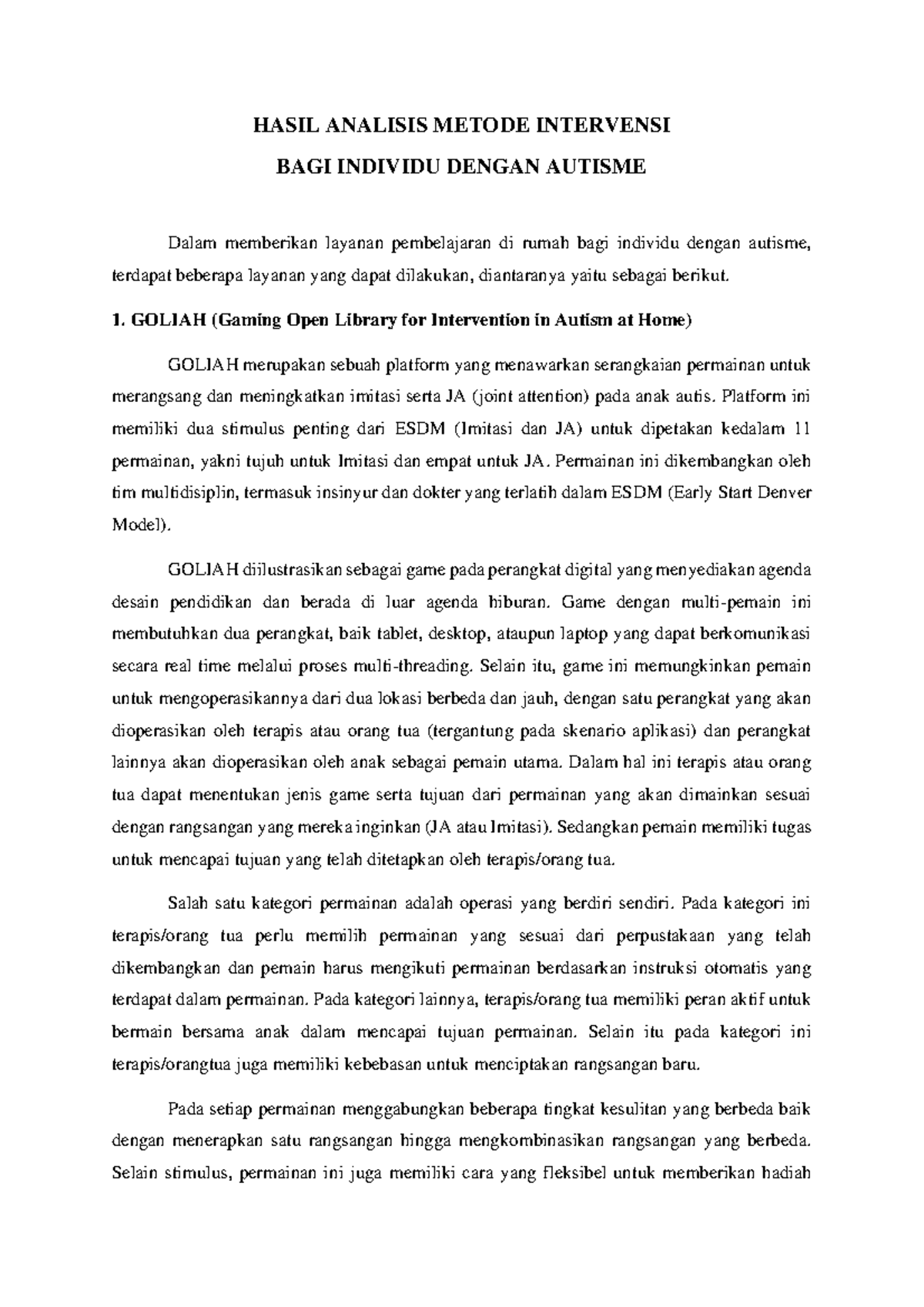 Hasil Analisis Metode Intervensi bagi Individu dengan Autisme - HASIL ...