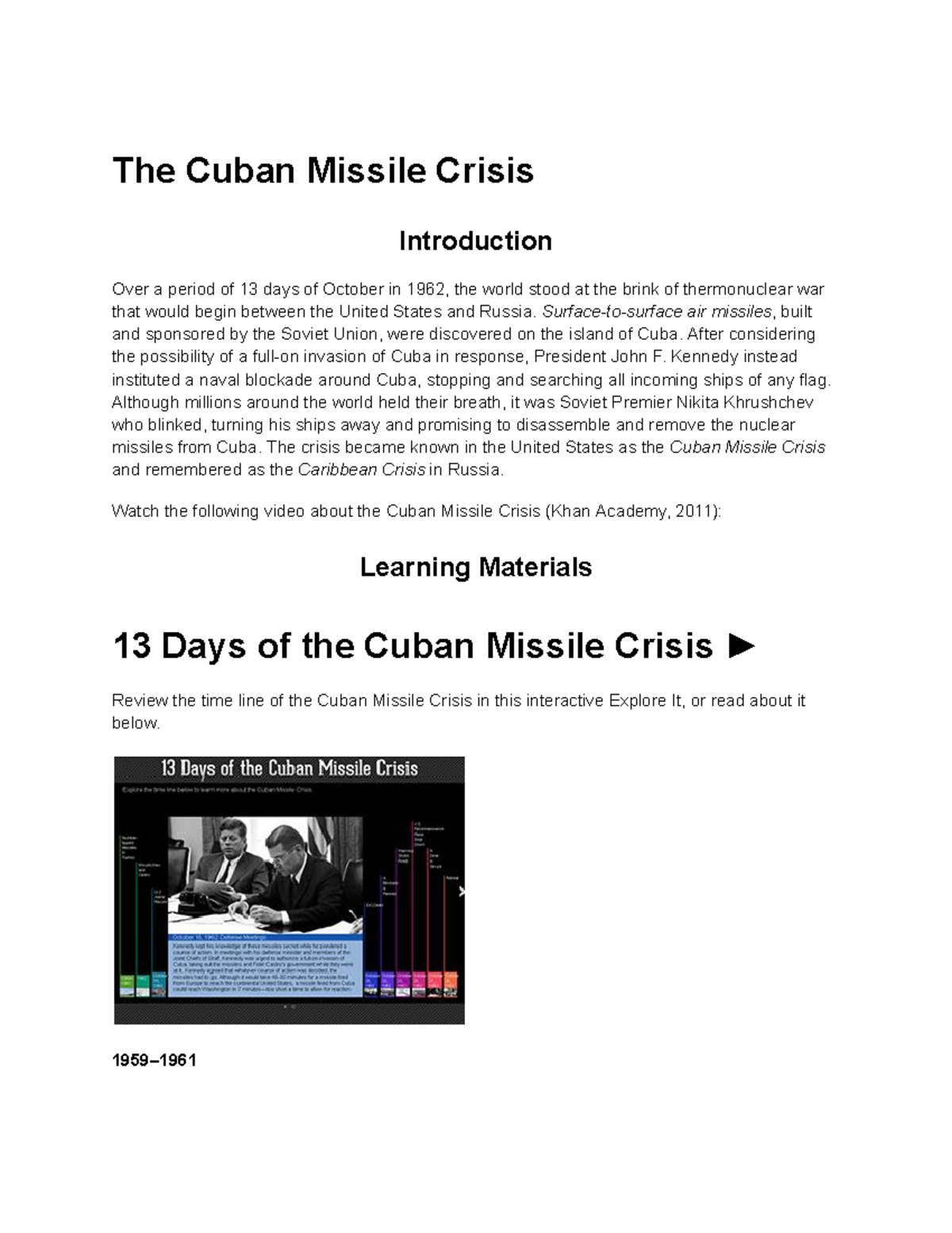 The Cuban Missile Crisis - HIST101 - CTU - Studocu