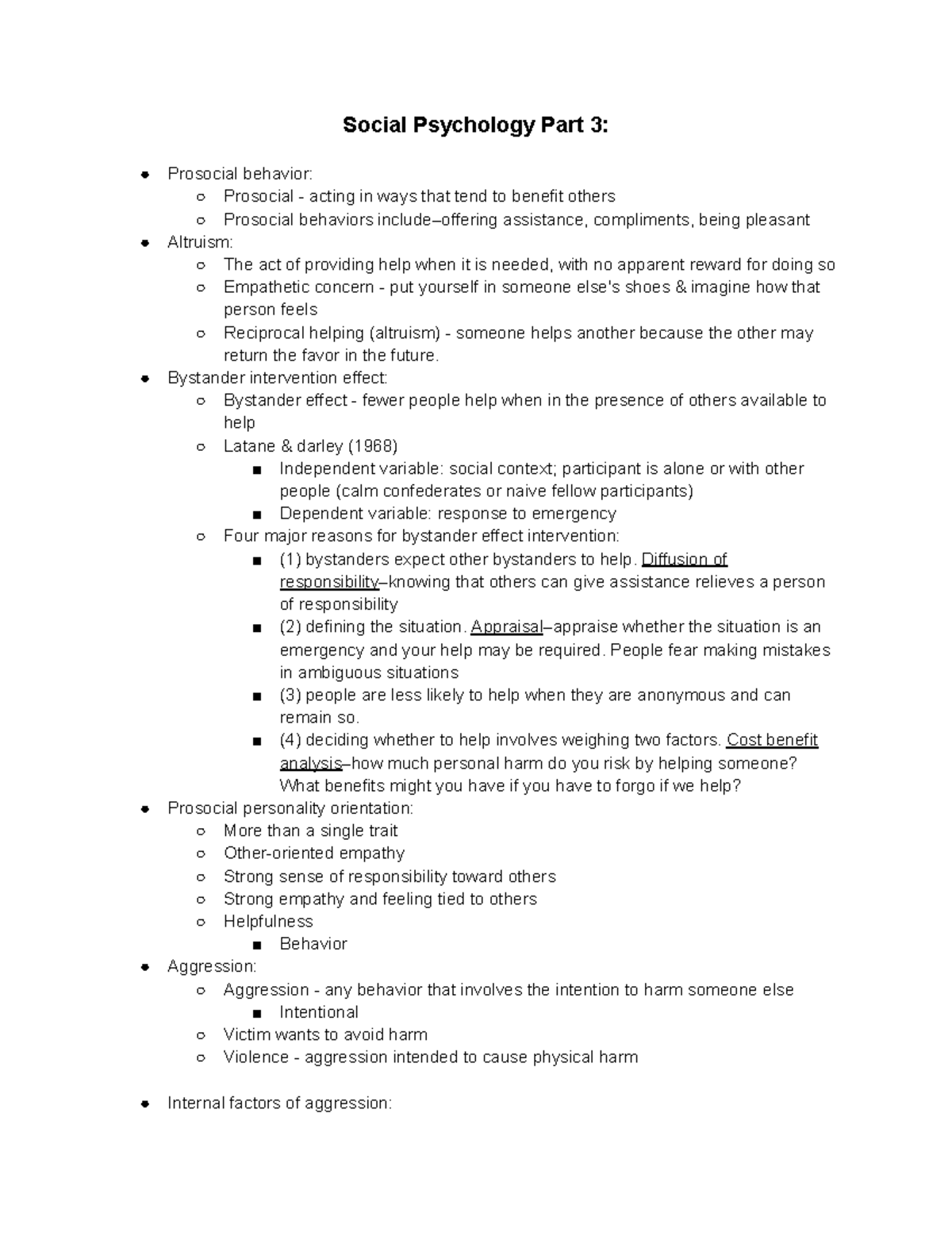 PSYC 101 notes social psyc part 3 - Social Psychology Part 3: Prosocial ...