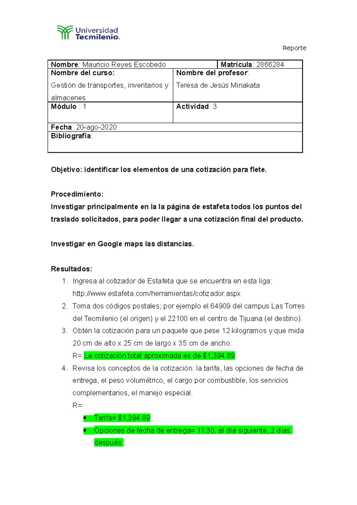 Act 3 gestión - Reporte Nombre : Mauricio Reyes Escobedo Matrícula ...