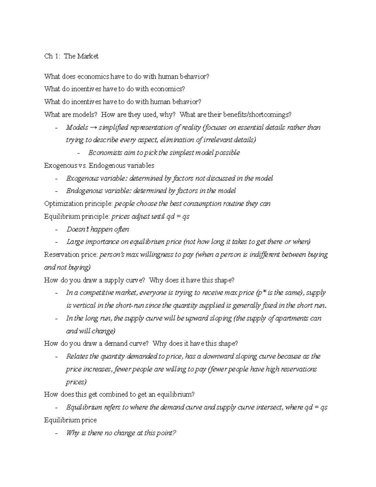 Quiz 1 ch 1-4 study guide - Ch 1: The Market What does economics have ...