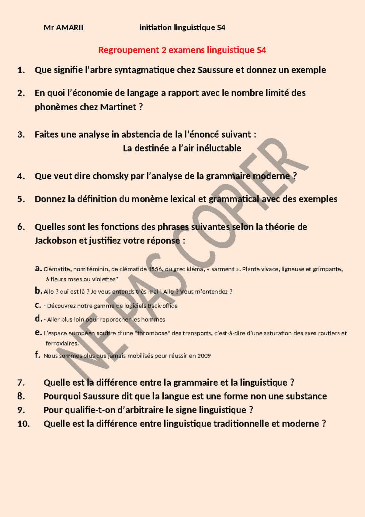 Exemen forma linguisti S4 - Mr AMARII initiation linguistique S ...