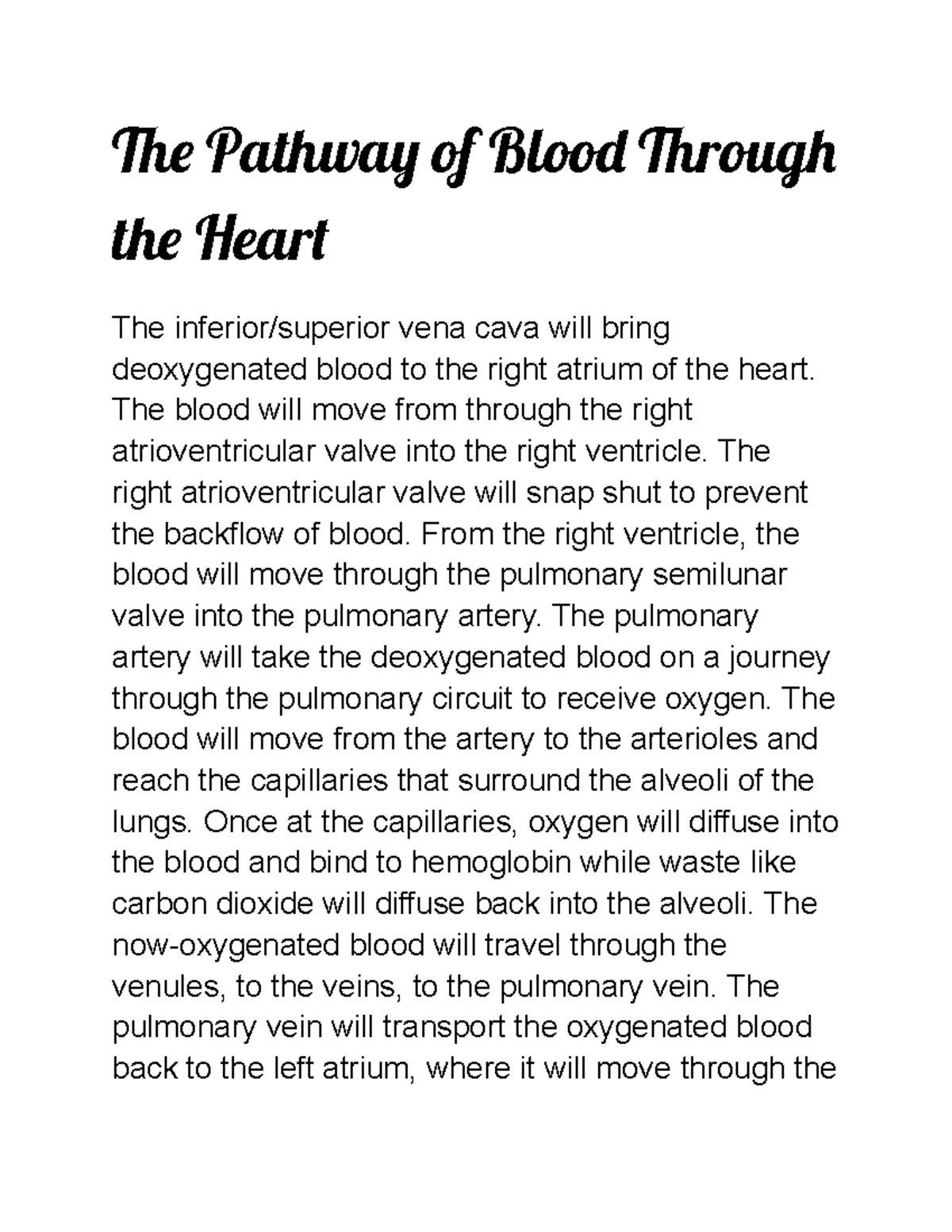 The Pathway of Blood Through the Heart - The Pathway of Blood Through ...