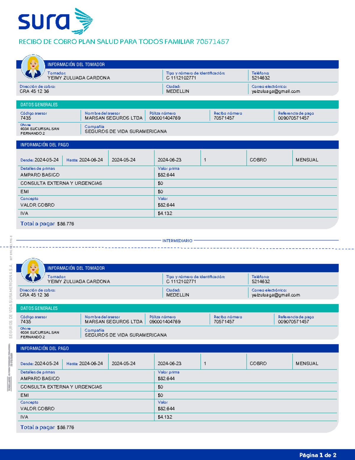 Recibo Cobro 090001404769 - RECIBO DE COBRO PLAN SALUD PARA TODOS ...