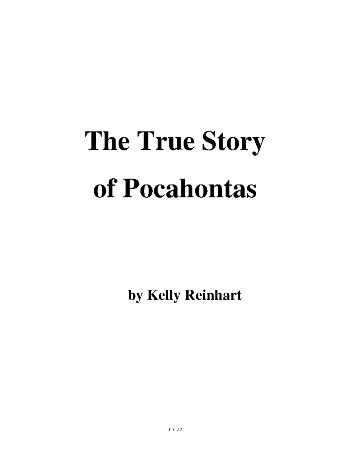 The True Story of Pocahontas