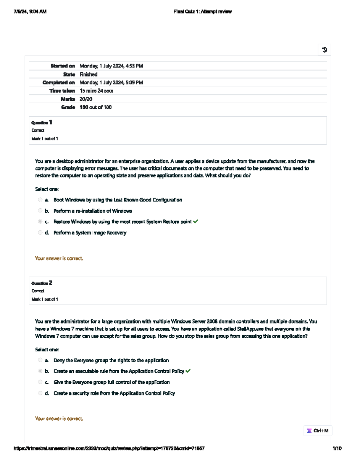 Principles of Operating Systems and Its Applications final quiz - 9:04 ...