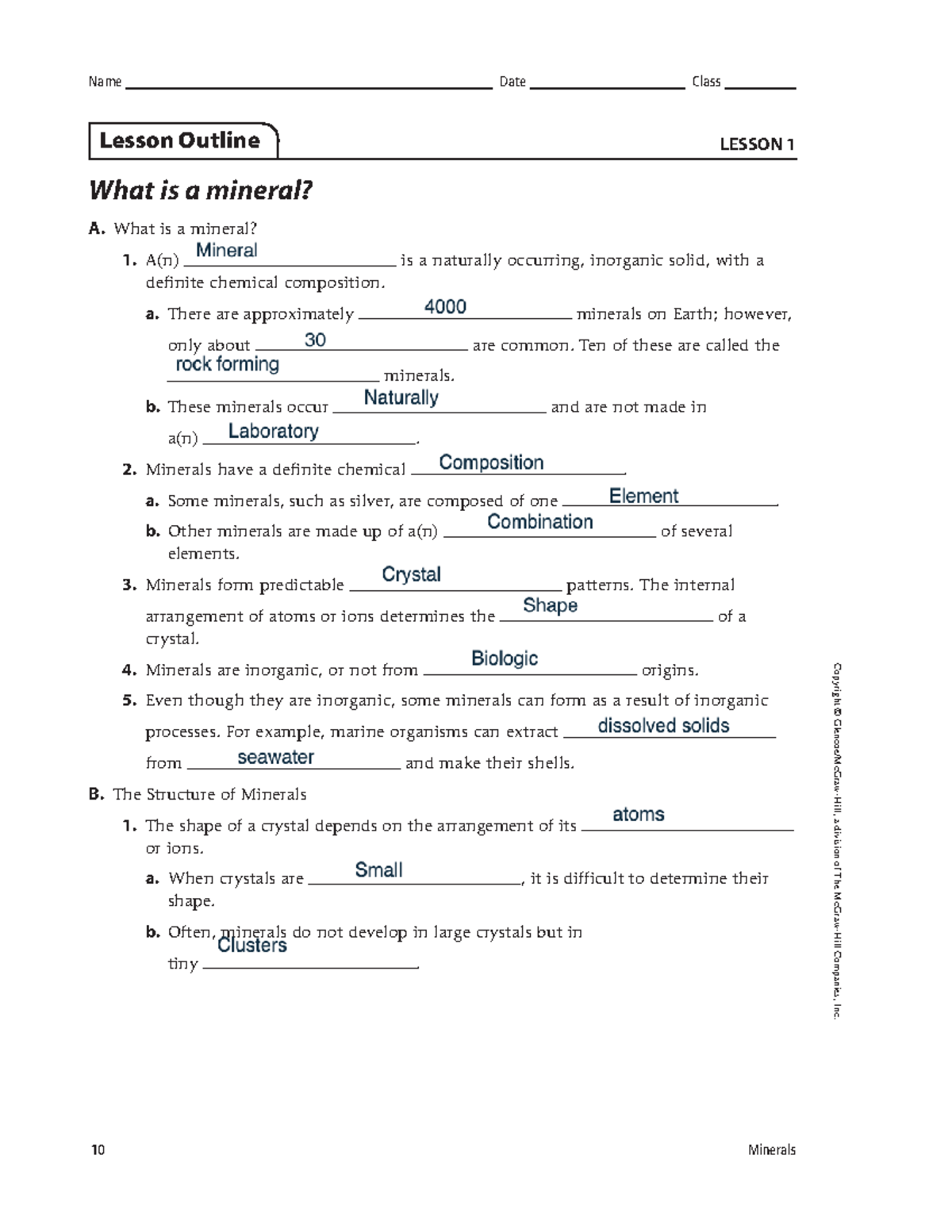 Jake Martin - Ch3L1 Outline-student .cleaned - 10 Minerals Copyright ...
