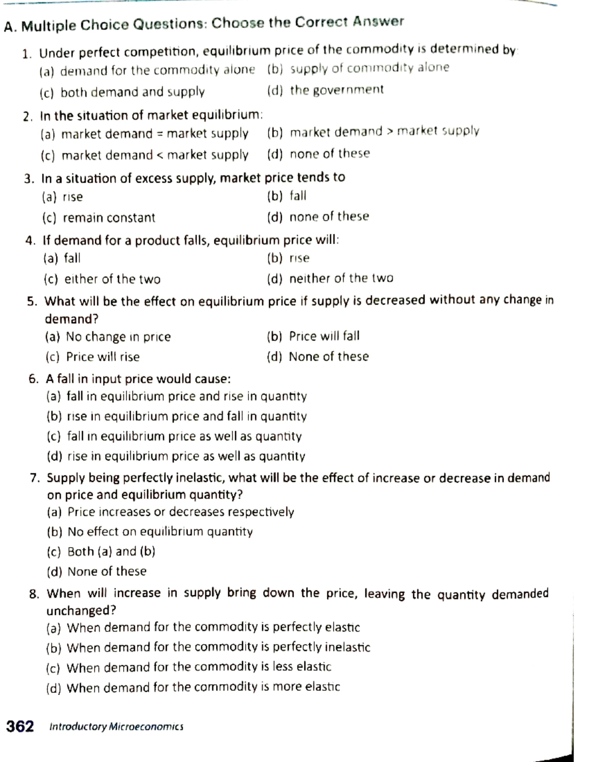 Objective questions of market equilibrium - A. Multiple Choice ...