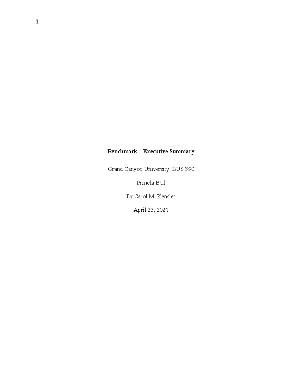 Benchmark Executive Summary Week 8 - Benchmark – Executive Summary ...