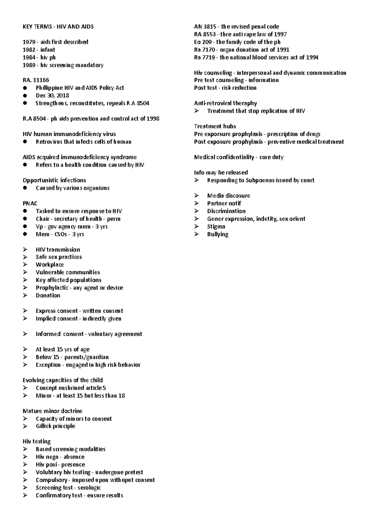KEY Terms Mtlbe - KEY TERMS - HIV AND AIDS 1979 - aids first described ...