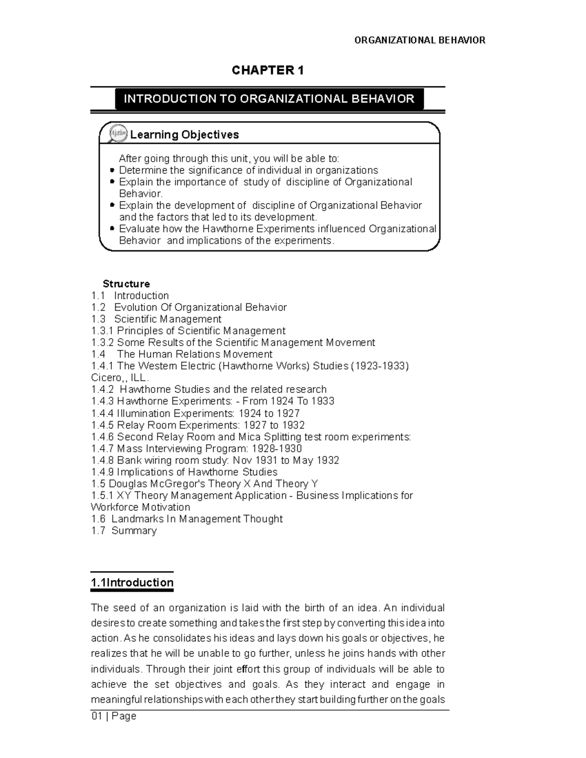 OMBC 102 - Organizational behaviour - CHAPTER 1 The seed of an ...