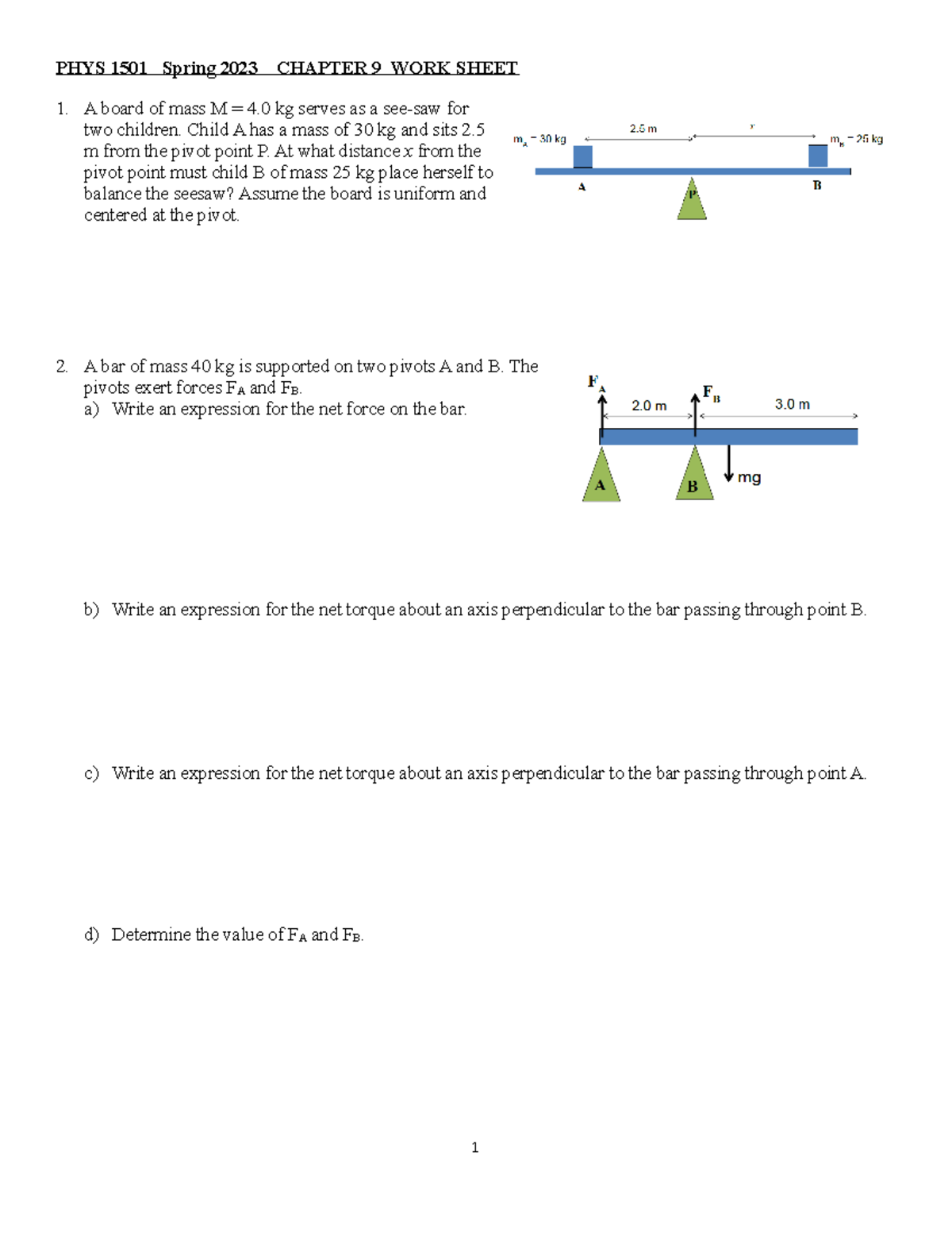 Chap 9-Worksheet-S23 - its some work done on a chapter in physics 1501 ...