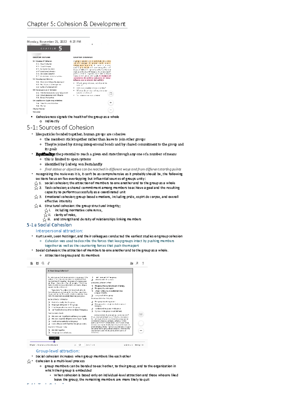 Group Dynamics and Process chapter 5 - Chapter 5: Cohesion & Development Monday, November 21 ...