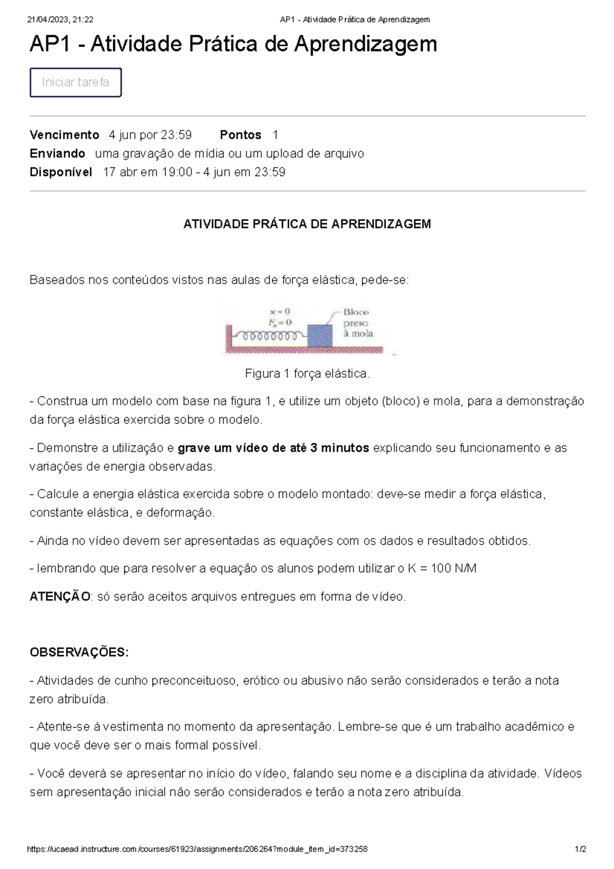 AP1 - Atividade Prática de Aprendizagem - - Studocu