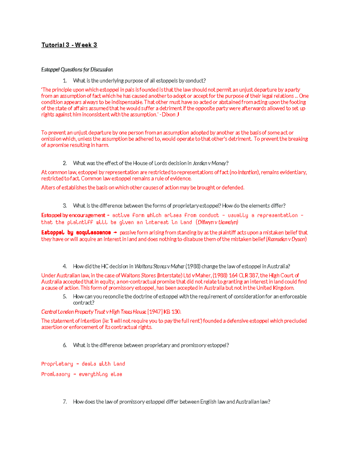 Tutorial 3 - Week 3 - eeeeee - Tutorial 3 - Week 3 Estoppel Questions for Discussion 1. What is ...