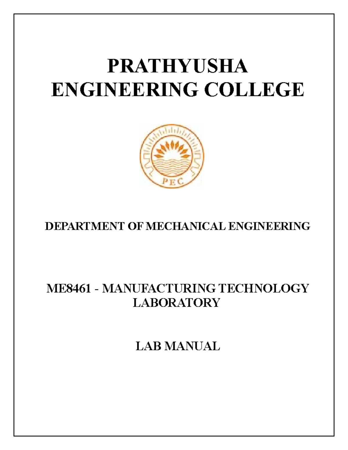 ME 8461 Manufacturing Technology LAB Manual R 2017 ( Mechatronics ...