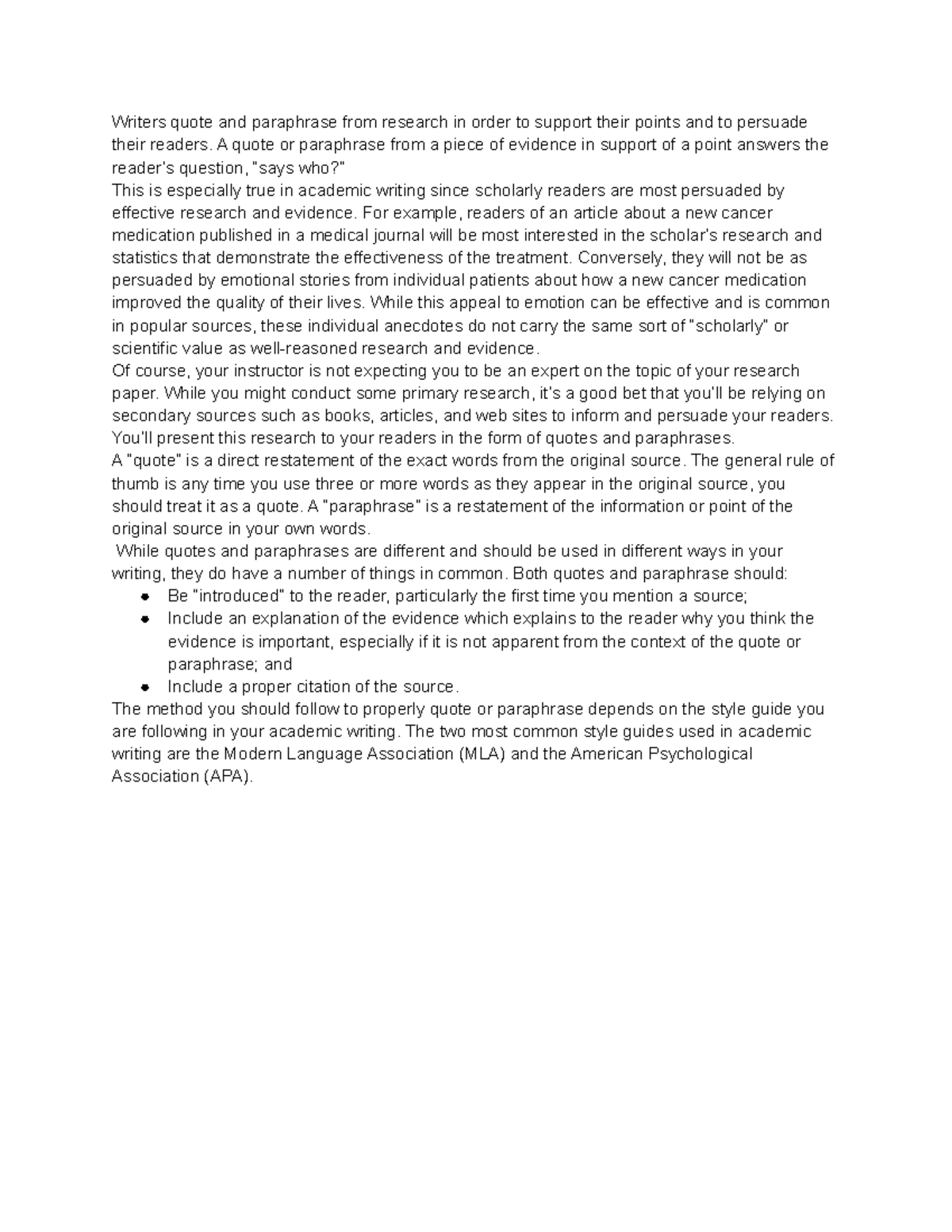 How to quote and paraphase an overview - Writers quote and paraphrase ...