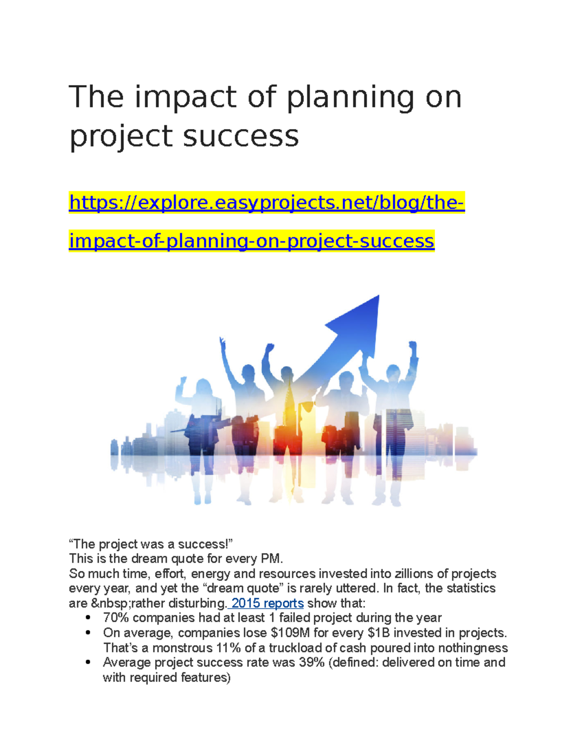 The impact of planning on project success - The impact of planning on ...