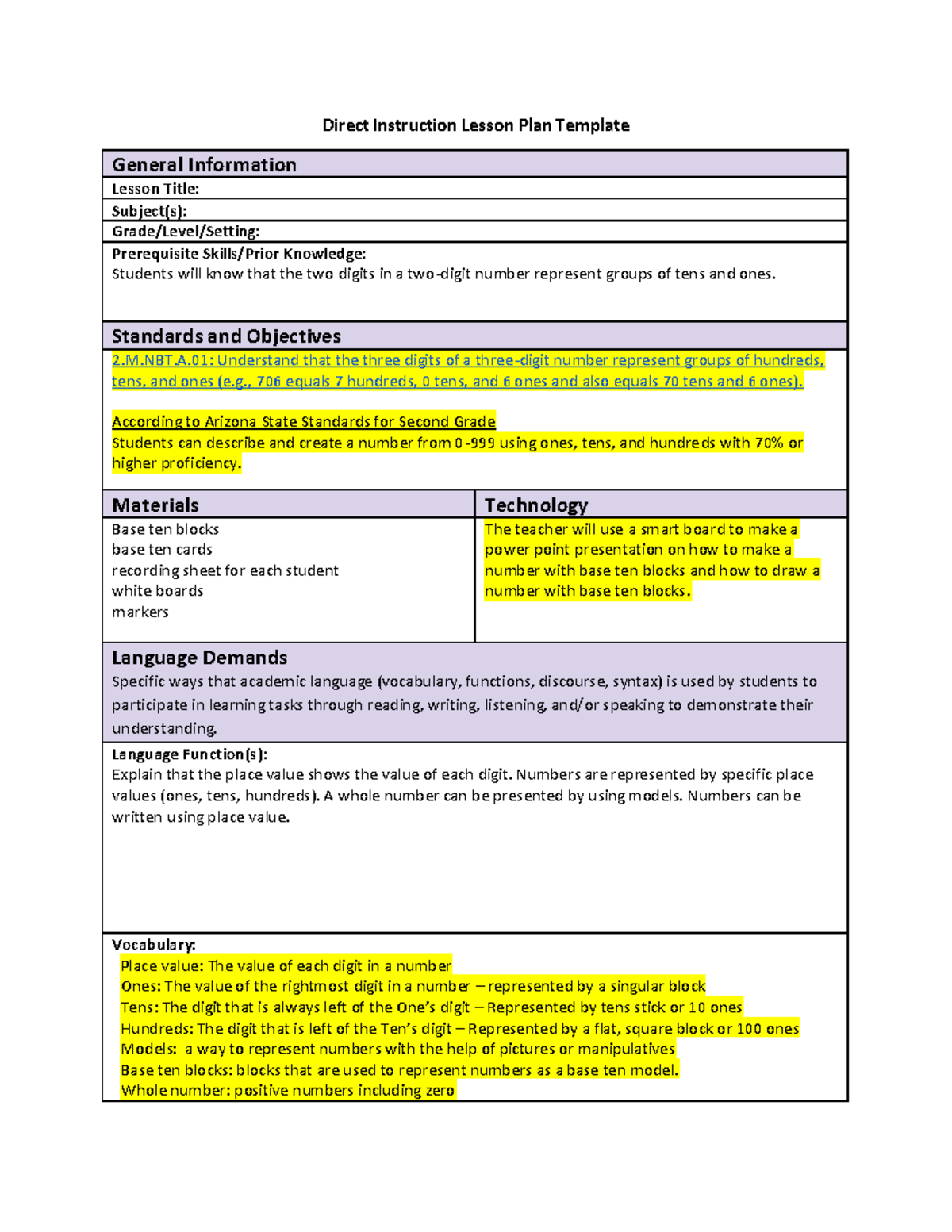 DGM3 Task 3 - Direct Instruction Lesson Plan Template General ...