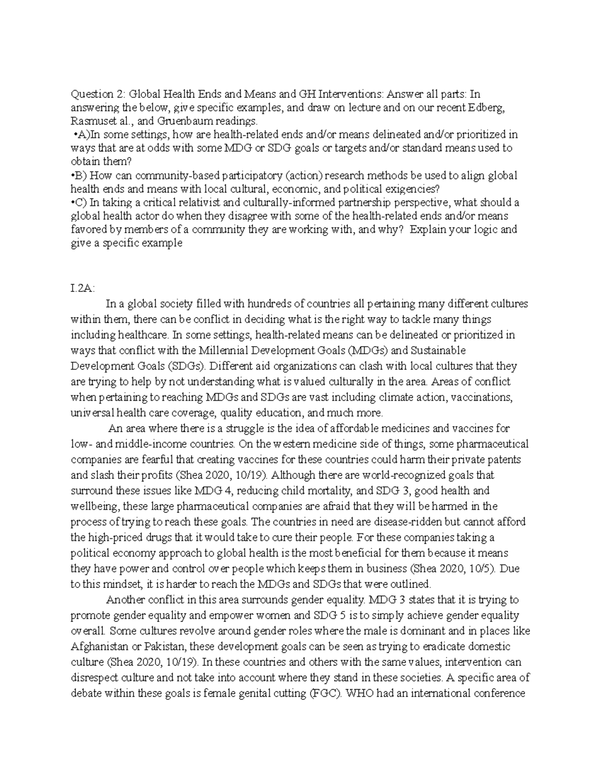 Analytical memo. 2 final - Question 2: Global Health Ends and Means and ...