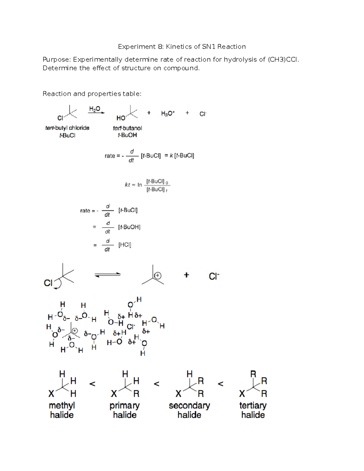 Lab 8 - Kinetics of SN1 Reaction - Experiment 8: Kinetics of SN1 ...