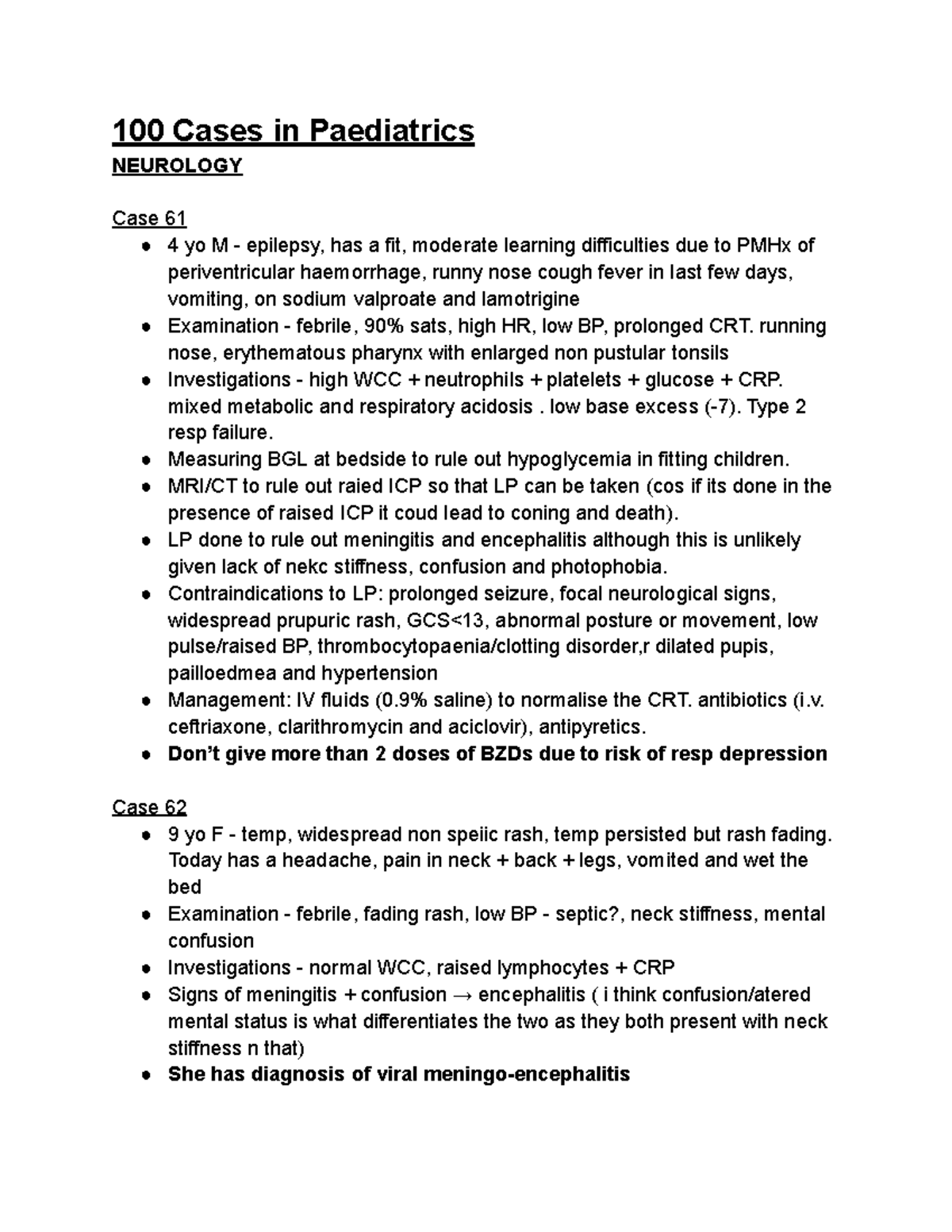 Neurology Cases in Paediatrics - Studocu