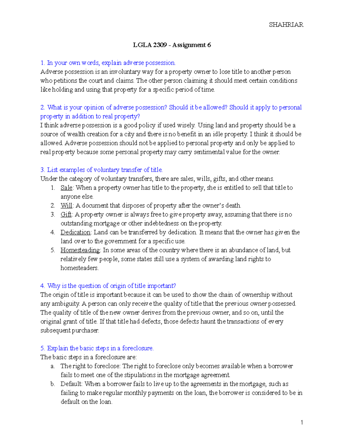 LGLA 2309 - Assignment 6 - SHAHRIAR LGLA 2309 - Assignment 6 In your own words, explain adverse ...