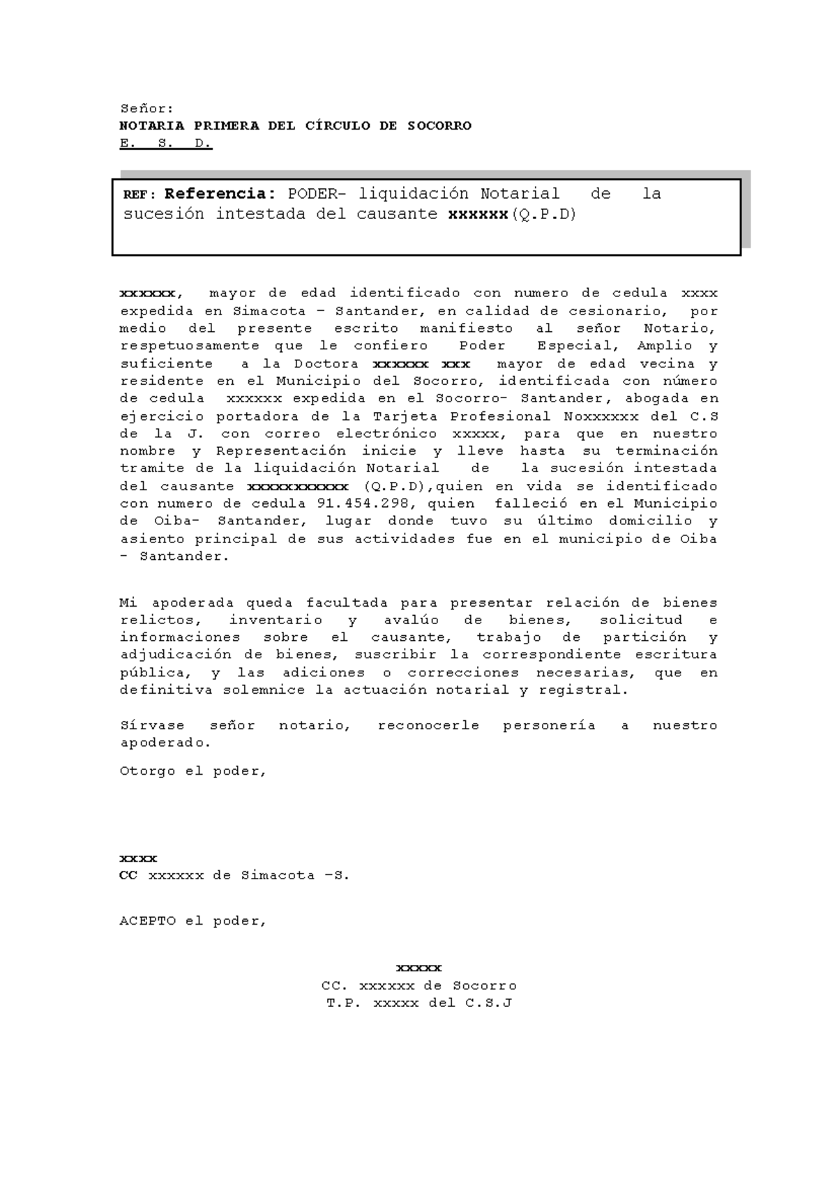 Poder sucesión cesionario - Señor: NOTARIA PRIMERA DEL CÍRCULO DE ...