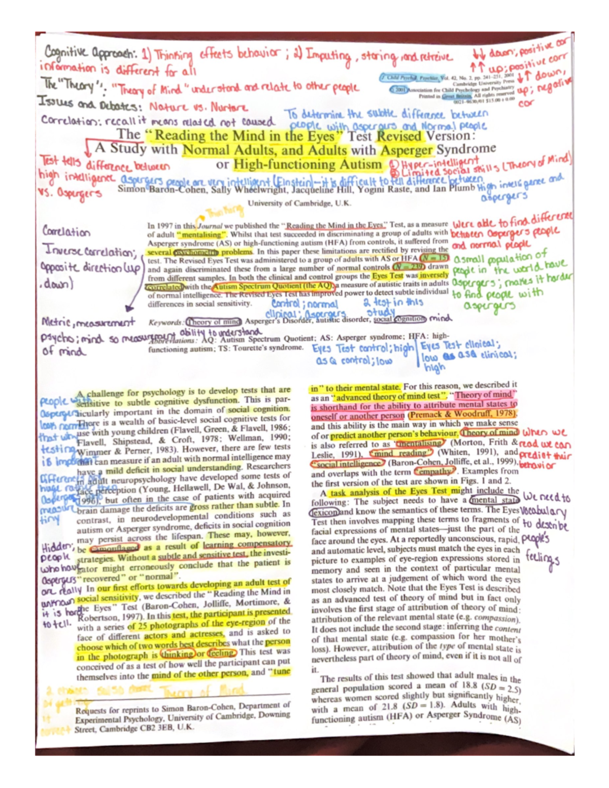 Cognitive Psych Baren-Cohen Annotations - Studocu